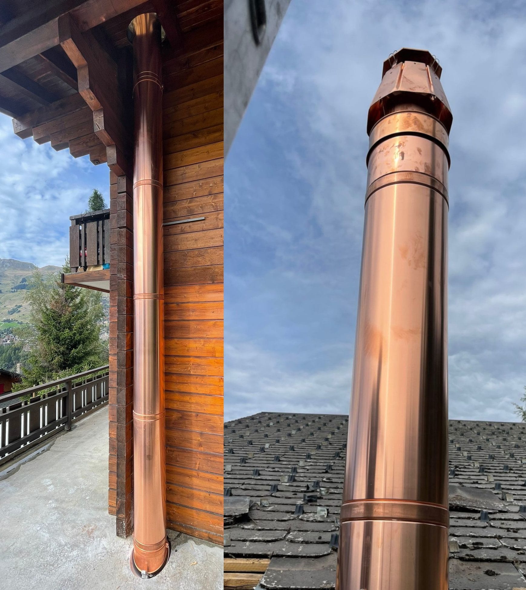 Sortie de toiture cuivre - Cheminées du Valais